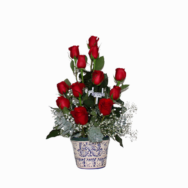 Talavera Tradicional con Rosas Chico – Floreria del Valle